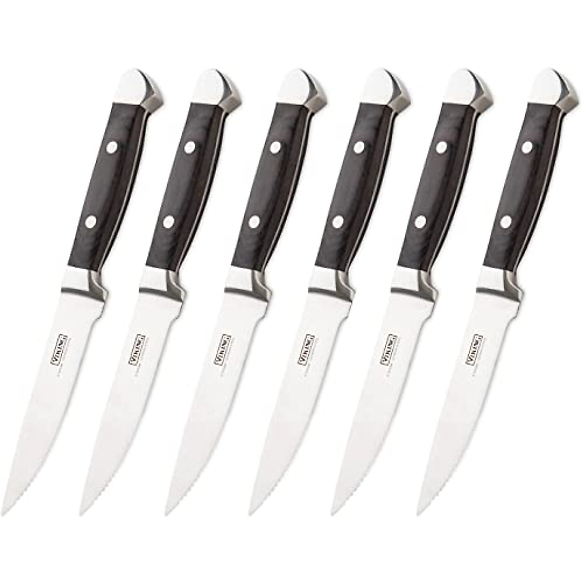 Viking Culinary German Stainless Steel Pakkawood Steak Knife Set, 6 Piece, Includes Wooden Gift Box, Handwash Only, Water & Stain Resistant Handles, Black