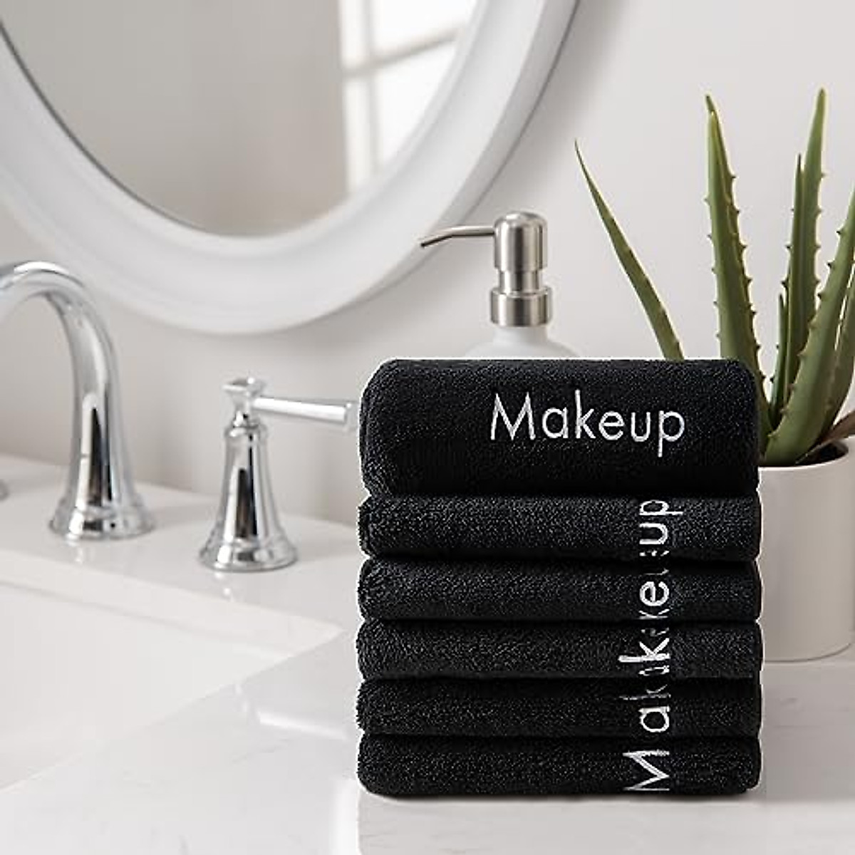 Arkwright Makeup Remover Wash Cloth - Pack of 6 - Ultra Soft & Gentle Microfiber Coral Fleece Small Fingertip Towels, Decorative Powder Room & Guest Bathroom Essentials for Hosts, 11 x 17 in, Black