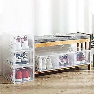 6 Pack Wanhux Shoe Box Organizer，Stackable Plastic Shoe Box With Clear Door，Transparent Shoe Box Storage，As Shoe Storage Box And Clear Shoe Box,For Display Sneakers,Easy Assembly,Fit Up To Us Size 12(13.6”x 10.6”x 6.7”)