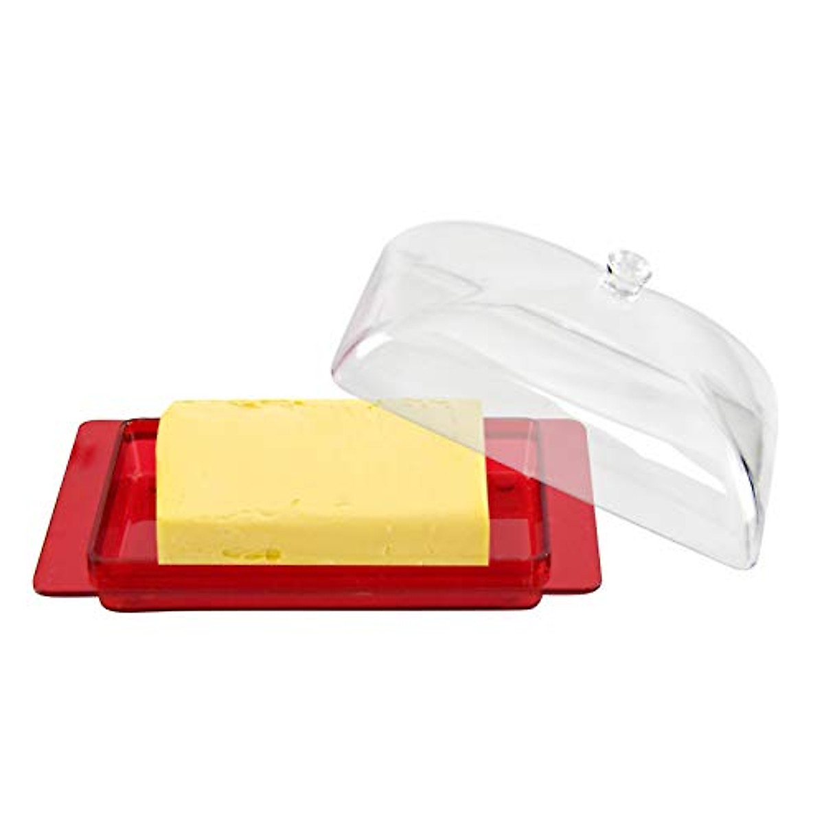 HOME-X Butter Keeper, Large Butter Dish with Lid, Versatile Food Container, Butter Dish with Handled Lid, 6 1/8" x 2 ½" W x 3 ¾" H, Red