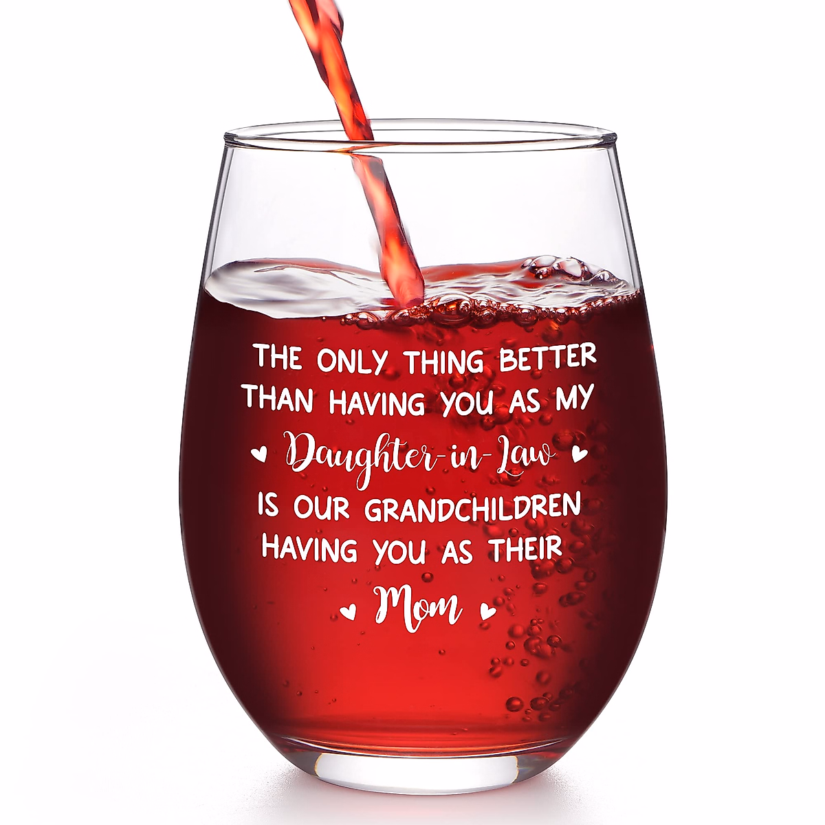 Modwnfy Mothers Day Gifts, Daughter in Law Gifts for Christmas Mothers Day Birthday Wedding from Mother in Law, Only Thing Better Than Having You As My Daughter in Law Stemless Wine Glass, 17 Oz