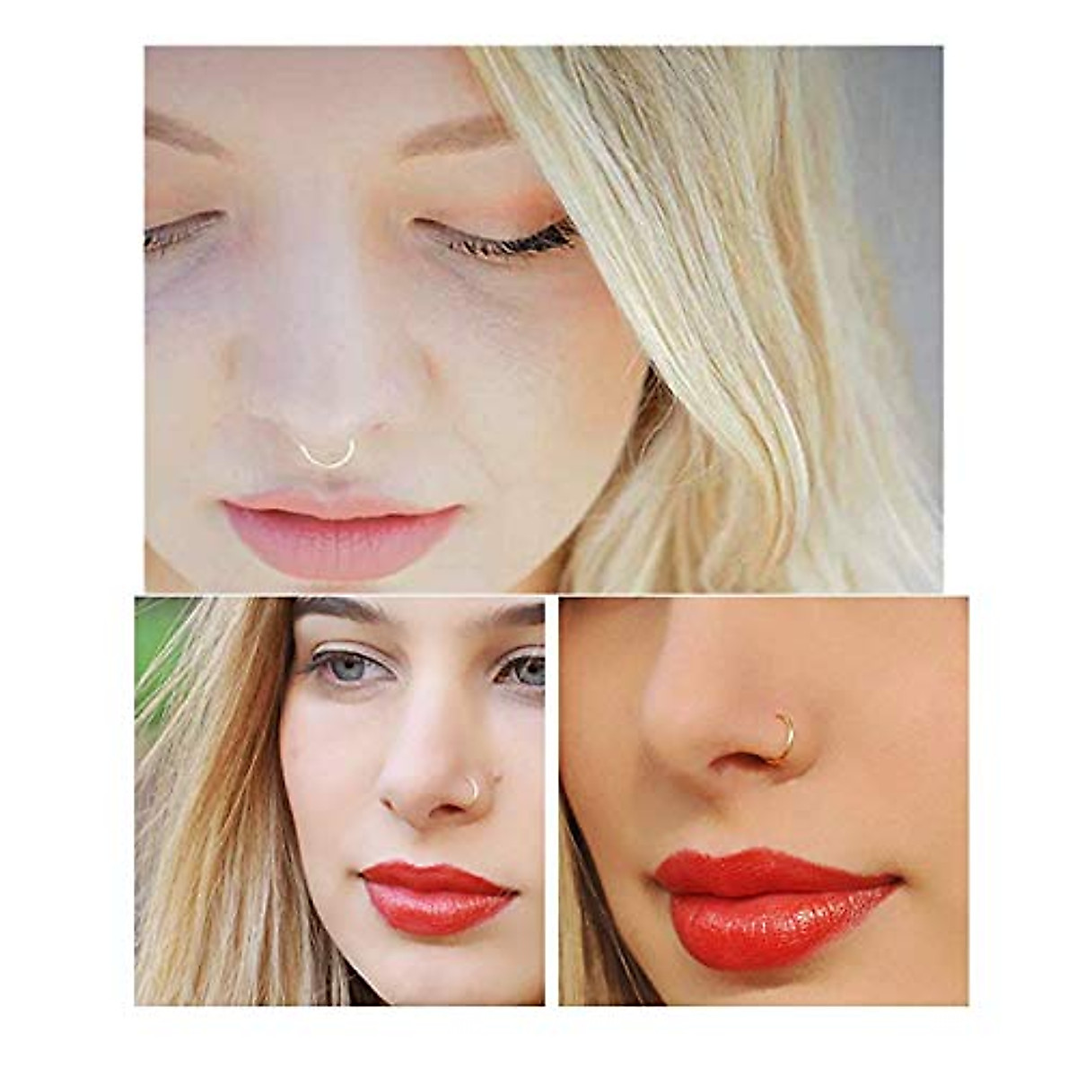 COCHARM Fake Nose Ring Non Piercing Nose Hoop Fake Faux Septum Jewelry Fake Lip Rings Unpierced Clicp on Nose Hoop Non Piercing Earrings