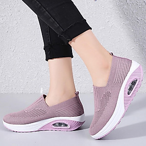 Aceptolcom Women Orthopedic Sneakers Walking Shoes,Mesh Breathable Arch Support Slip-on Light Air Cushion Orthopedic Sneakers Diabetic Shoes (7,Pink,7)