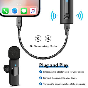 Professional Wireless Lavalier Microphone for iPhone, Android Phone, Camera - Recording Omnidirectional Condenser Mic Ultra Low Delay, Lapel Noise canceling Mic for Video YouTube Interview Tiktok Vlog