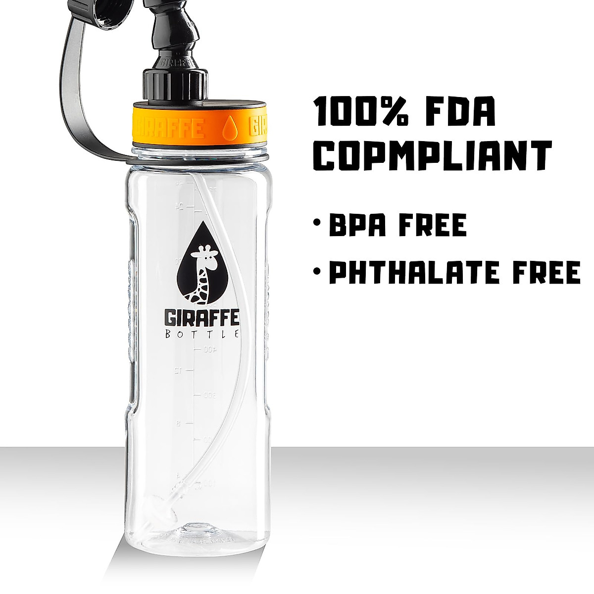 Giraffe Bottle Tower Hands Free Drinking System, Clear Tritan Bottle, with Round Tube Mounted Bottle Holder (length 25 in / 63 cm)