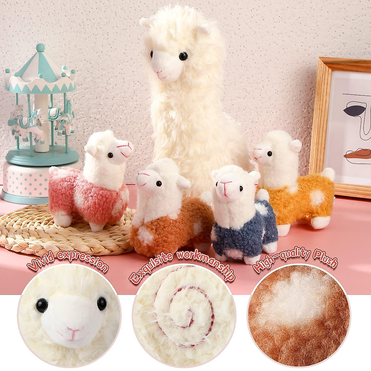 Civaner Valentine's Day Gift Llama Stuffed Animal with 4 Baby Llama Cute Alpaca Plush Set Kawaii Alpaca Soft Pillow Party Favor for Kids Girl Mardi Gras Easter Birthday Anniversary Student Home Decor