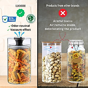SET OF 3 Glass Storage Jars with Airtight Lids - Kitchen Storage Containers - Preserve Food Freshness by Expelling Excess Air - Pantry Borosilicate Glass Canisters - Coffee Beans - Nuts .. 33,23,14 OZ