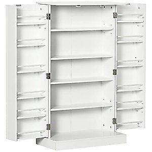 HOMCOM 41" Farmhouse Kitchen Pantry, Freestanding 2 Door Storage Cabinet with Adjustable Shelves for Living Room and Dinning Room,White