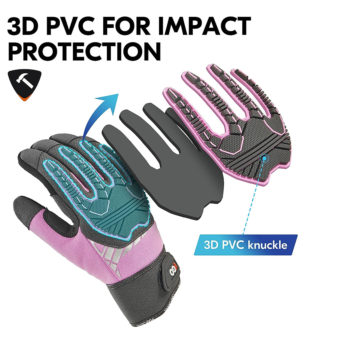 Vgo... 1-Pair Heavy Duty Work Gloves Women, Synthetic Leather Yardwork Gardening Gloves, Impact Protection Construction Gloves, Vibration Reduction Mechanic Gloves(M,Pink,SL8849IP-FM)