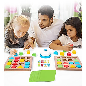 Wooden Puzzles Shape Color Matching Board Games Preschool Educational Montessori Toys for Kids 3 4 5 6 Years Old Boys Girls Brain Teaser Puzzle Logic Game with Bell Cards