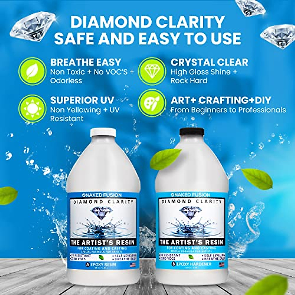 Epoxy Resin Art Resin Crystal Clear Formula- The Artist's Resin for Coating, Casting, Resin Art, Geodes, Tabletop, Bar Top, Live Edge Tables, River Tables- Non-Toxic -1 Gallon Kit
