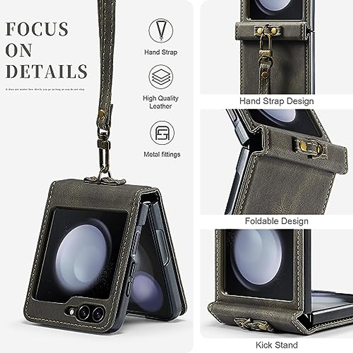 phone flip case Wallet Case Compatible with Samsung Galaxy Z Flip 5,Retro Real Cowhide Leather Folio Flip Wallet Magnetic Slim Phone Cover|Card Holder, Anti-Drop,Full Protection phone screen protectio