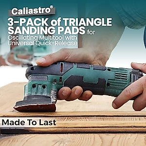 Triangle Sanding Pads for Oscillating Multitool with Universal Quick-Release - 3 Pack of 3-1/8 Inch Sander Pads for Hook & Loop Sandpaper- Caliastro