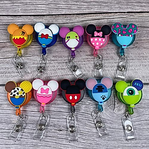 10 pc Cute Badge Reel Cartoon Characters Retractable Badge Reel id Holder | Mouse Ear Shape Character Princess Name Clips Extension Reels Lanyards Card Healthcare Pediatric Kids Nursery Health Care