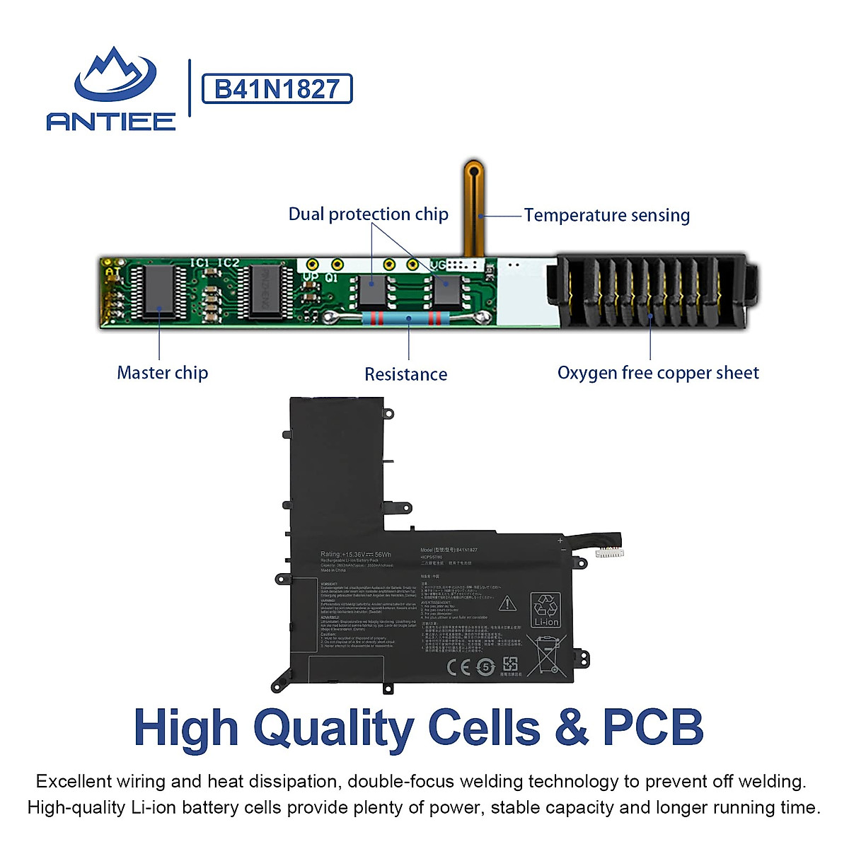 ANTIEE B41N1827 Laptop Battery for Asus ZenBook Flip 15 UM562 UX562 UX562F UX562FA UX562FAC UX562UG UX562IA UX562IQ UM562IA UM562IQ Q507 Q507IQ Q526 Q526F Q526FA Q526FAC UX562FA-AC096T AC103T AC113T