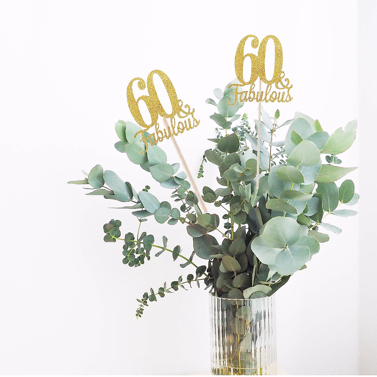 10-Pack Double Sided Rose Gold Fabulous and 60th Birthday Centerpieces for Tables, Number 60 Centerpiece Sticks, 60th Birthday Table Decorations for Women Men (Double Sided Giltter) (Sided Gold)