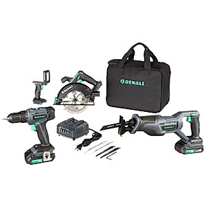 Amazon Brand - Denali by SKIL 20V Cordless Drill, Reciprocating & Circular Saw, Work Light With (2) 2.0Ah Lithium Batteries, 2.4A Charger & Carry Bag