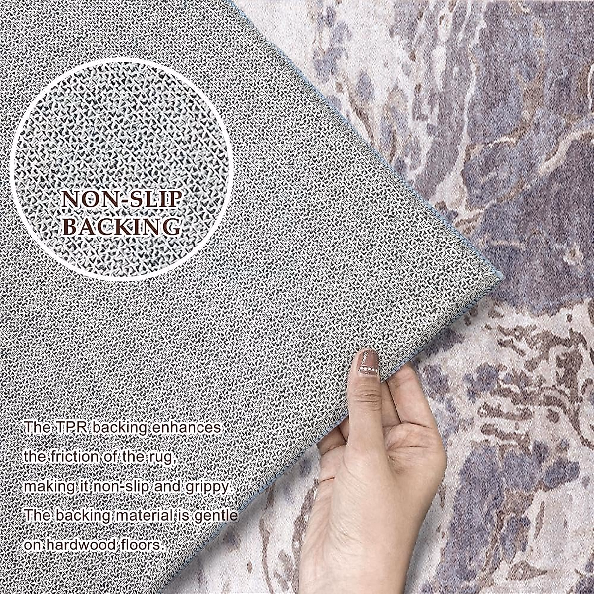 Gray Marble Distressed Area Rug 5'x 7' for Living Room Bedroom, Modern Abstract Rug with Non-Slip Backing Non Shedding Stain Resistant, Machine Washable Carpet for Dining Room