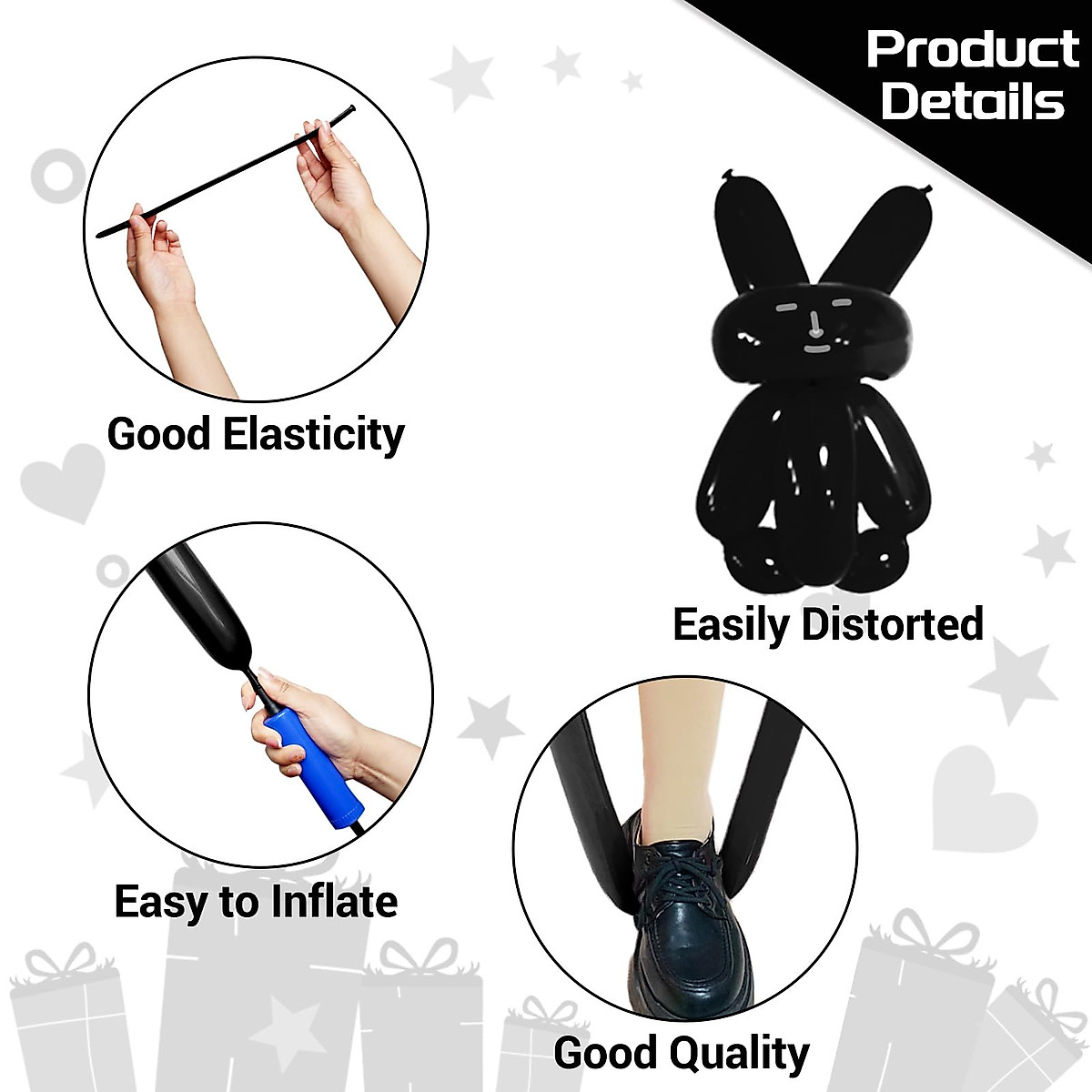 KAWKALSH 150pcs 260 Balloon Black, Long Skinny Balloons for Tying Balloon Arch, Twisting Balloons for Party Balloons Garland Animals Modeling, Birthday, Wedding, Party Decorations（Black）