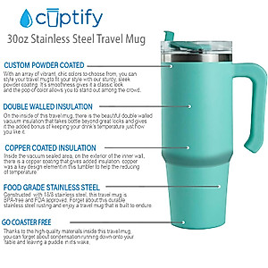 Personalized Travel Mug 30 oz with Handle Seafoam Customized Cup Vacuum Insulated Tumbler Birthday Gift for Women, Men, Beer and Drinks