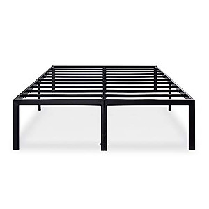 Olee Sleep 10 inch Omega Hybrid Gel Infused Memory Foam and Pocket Spring Mattress (Queen) & 14 Inch Heavy Duty Steel Slat/Anti-Slip Support/Easy Assembly/Mattress Foundation/Bed Frame, Queen