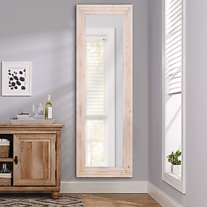 NeuType Rustic Full Length Mirror 65"x22" Large Mirror Rectangular Vintage Wood Framed Floor Mirror Full Body Mirror Hanging or Leaning Against Wall for Living Room Farmhouse, Weathered White