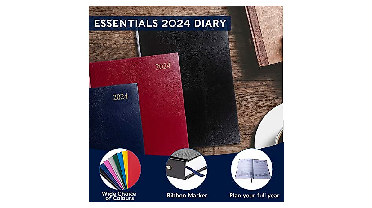 Collins Essential A4 Daily Planner 2024 | Durable Blue Leathergrain