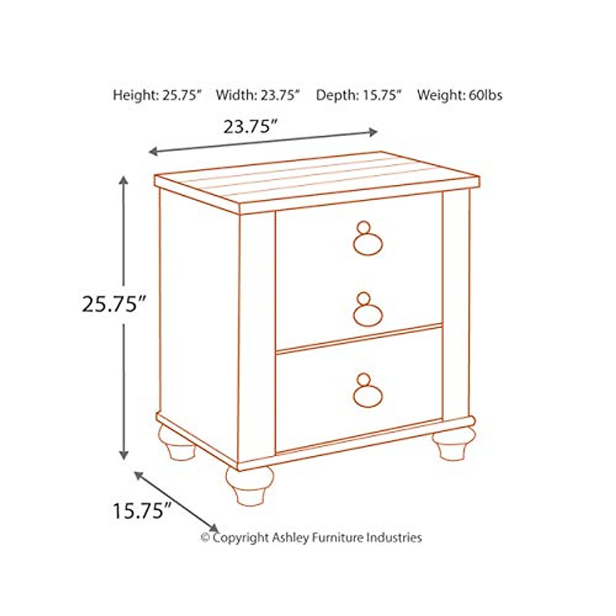 Signature Design by Ashley Willowton Farmhouse 2 Drawer Nightstand with USB Charging Ports, Whitewash