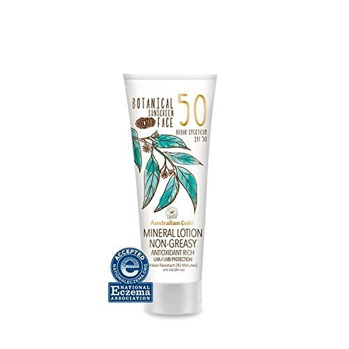 Australian Gold Botanical Sunscreen Tinted Face Mineral Lotion SPF 50, 3 Ounce | Broad Spectrum | Water Resistant