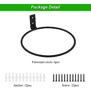 TQVAI 6 inch Flower Pot Holder, Wall Planter Ring Hanger, Wall Mounted Pot Hook Bracket, 6 Pack, Black