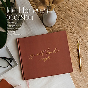 Guest Book for Wedding - Sign-In Autograph Book for Bridal Reception, Quinceanera, Sweet 16 Birthday, Baby Shower - Boho Guestbook w/Bookmark & Gold Floral Design - 9" x 7" (100 Pages)