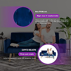 TYBOATLE 65"W Velvet Modern Convertible Folding Futon Couch Sofa Bed w/ 2 USB Charging Ports and Arms, Loveseat for Compact Living Space, Dorm, Game Studio, Bonus Room, Apartment, Bedroom (Navy Blue)