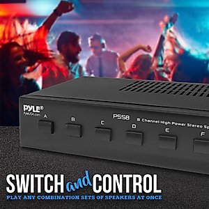 Pyle (PSS8) - Premium New and Improved 8 Zone Channel Speaker Switch Selector Switch Box Hub Distribution Box for Multi Channel High Powered Stereo Amplifier A/B/C/D Switches | 6 Pairs Of speakers