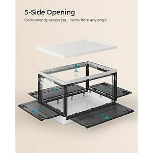 SONGMICS Plastic Storage Bins with Lids, 11.6 Gal. (46.4 Qt.) Stackable Closet Organizer, 5 Doors, Pack of 3, Storage Cabinet, Office Organization, Foldable, Cloud White and Slate Gray URPB044W03