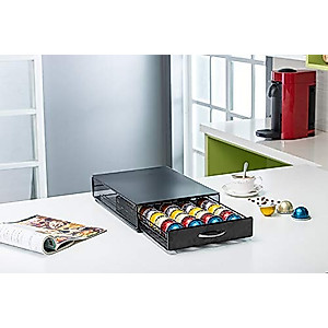 FlagShip Coffee Pod Holder Storage Drawer for Nespresso Vertuo Capsule Holder Organizer Drawer Tray with Mesh Shelves for Nespresso Vertuo Holder Black Metal (40 Pod VertuoLine)