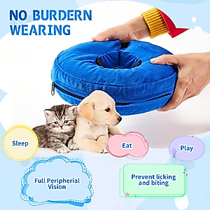 Anyoupin Inflatable Dog Cone Collar, Soft Cone for Dogs After Surgery Protective Recovery Alternative E Collar Cone for Small Dogs and Cats, Blue, S(Neck: 7-12")