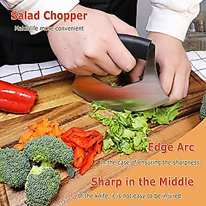 XoYoZo Salad Chopper Mezzaluna Knife with Protective Cover and Anti-Slip Handle Stainless Steel Chopper Vegetable Cutter Onion Chopper Mincing Knife Pizza Cutter