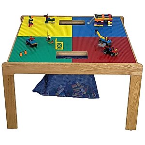 Fun Builder Kids Activity Play Table-Compatible with Lego® Brand Blocks w/Built-in Removable Storage Net for Cleaning-Made in USA-Built to Last-Solid Wood Frame-32" x 32" Preassembled- Ages 5 & Up