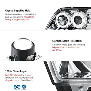 [For 1997-2003 Ford F150 Pickup Truck] LED Halo Ring Chrome Housing Projector Headlight Headlamp Assembly, Driver & Passenger Side