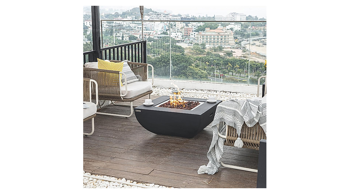 Aurora Concrete Fire Pit 34" x 34" Outdoor Patio Firepit Includes Lava ...