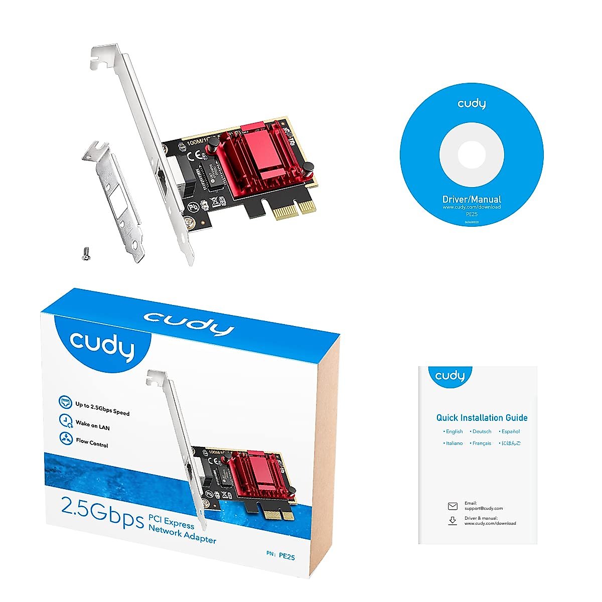 Cudy 2.5Gbps PCI Express Network Adapter, 2.5GBase-T PCIe Card, RTL8125 NIC, Wake on LAN, Flow Control, Low Profile Bracket, Windows 11/10 /8/8.1/7, Windows Server 2012, 2008, Linux PE25