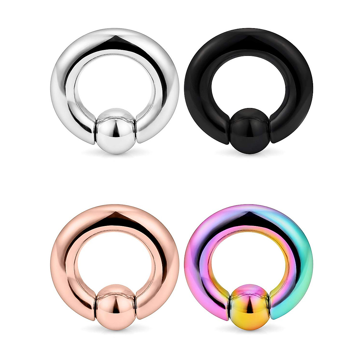 SCERRING 8G PA Ring Captive Bead Rings Spring Action CBR Monster Screwball Rings 316L Surgical Steel Pierced Body Jewelry Inner Diameter 12mm I/2Inch 4PCS
