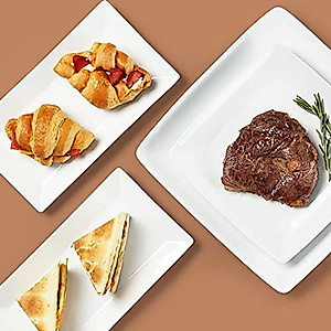 Yedio Porcelain Rectangular Dinner Platters, 9.75 Inch Rectangular Serving Platters for Sushi, Snacks, Cake, Meat, Appetizer Platters-Set of 4, White