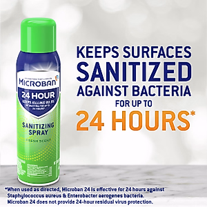 MICROBAN Disinfectant Spray, 24 Hour Sanitizing and Antibacterial Spray, Sanitizing Spray, Fresh Scent, 2 Count (15oz Each)