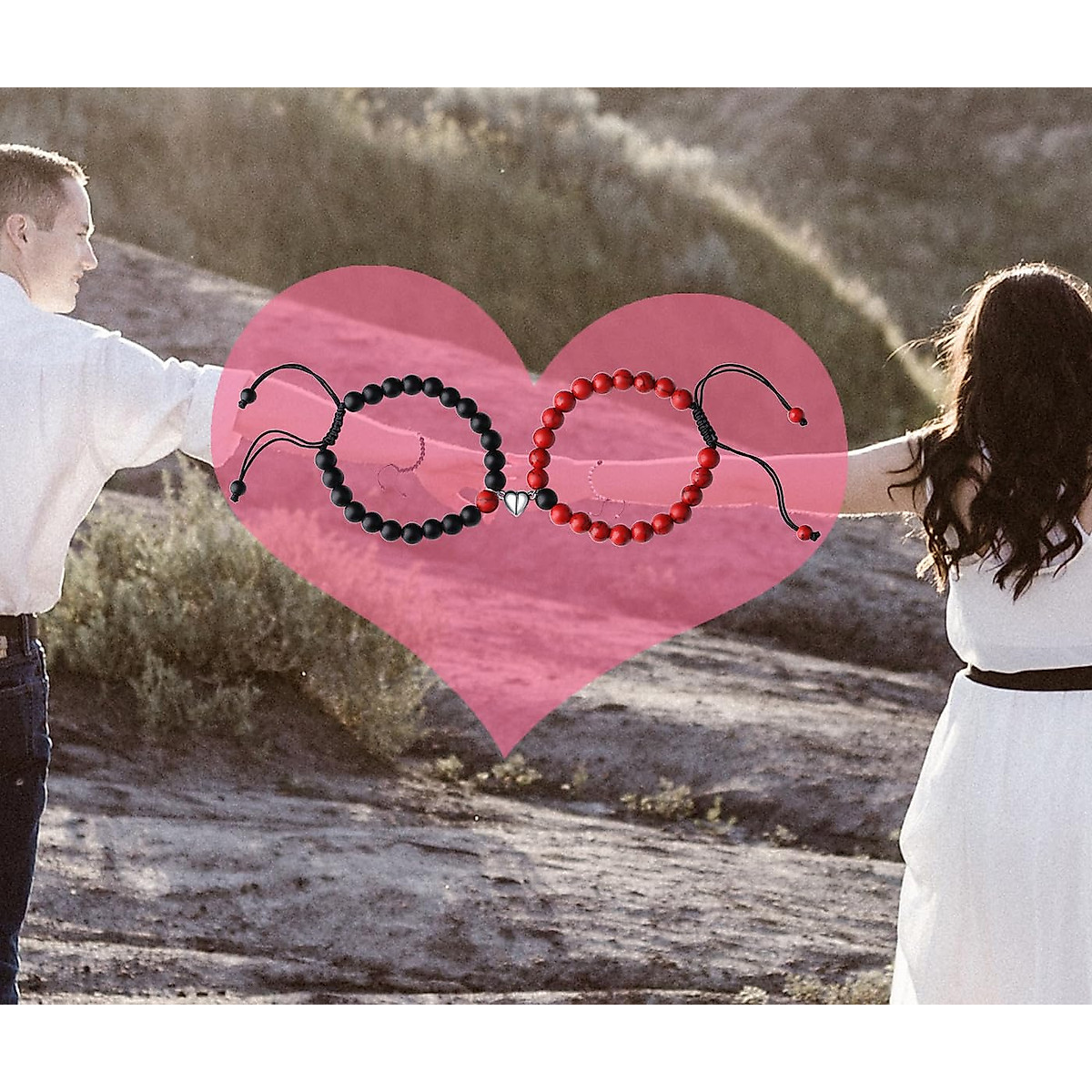 XIANNVXI Couples Bracelets His and Her Matching Couple Valentines Day Gifts Bracelets Jewelry (Black&Red)