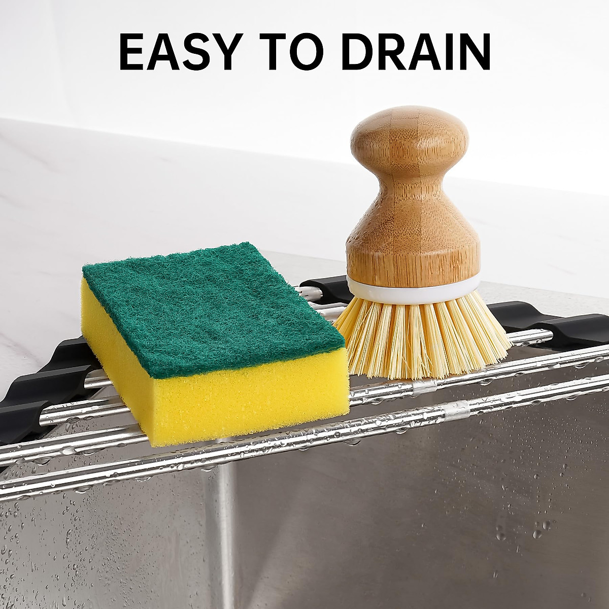 Tomorotec 17.7" x 15.5" Roll Up Foldable Dish Drying Rack, Rollable Dish Racks Multipurpose Anti-Corrosion 304 Stainless Steel Over Sink Kitchen Drainer Rack for Cups Fruits Vegetables (Green)