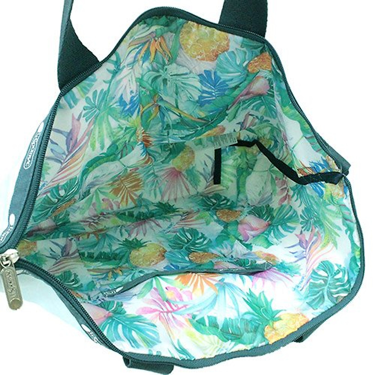 LeSportsac Lauren Roth Nanea Aloha Uluwehi HAWAII EXCLUSIVE Easy Carry Tote Crossbody + Top Handle Handbag, Style 2431/Color K611, Aloha Placement Print - Vibrant Tropical Flowers & Signature Pineapple, Lauren Roth Signature Printed on Pattern