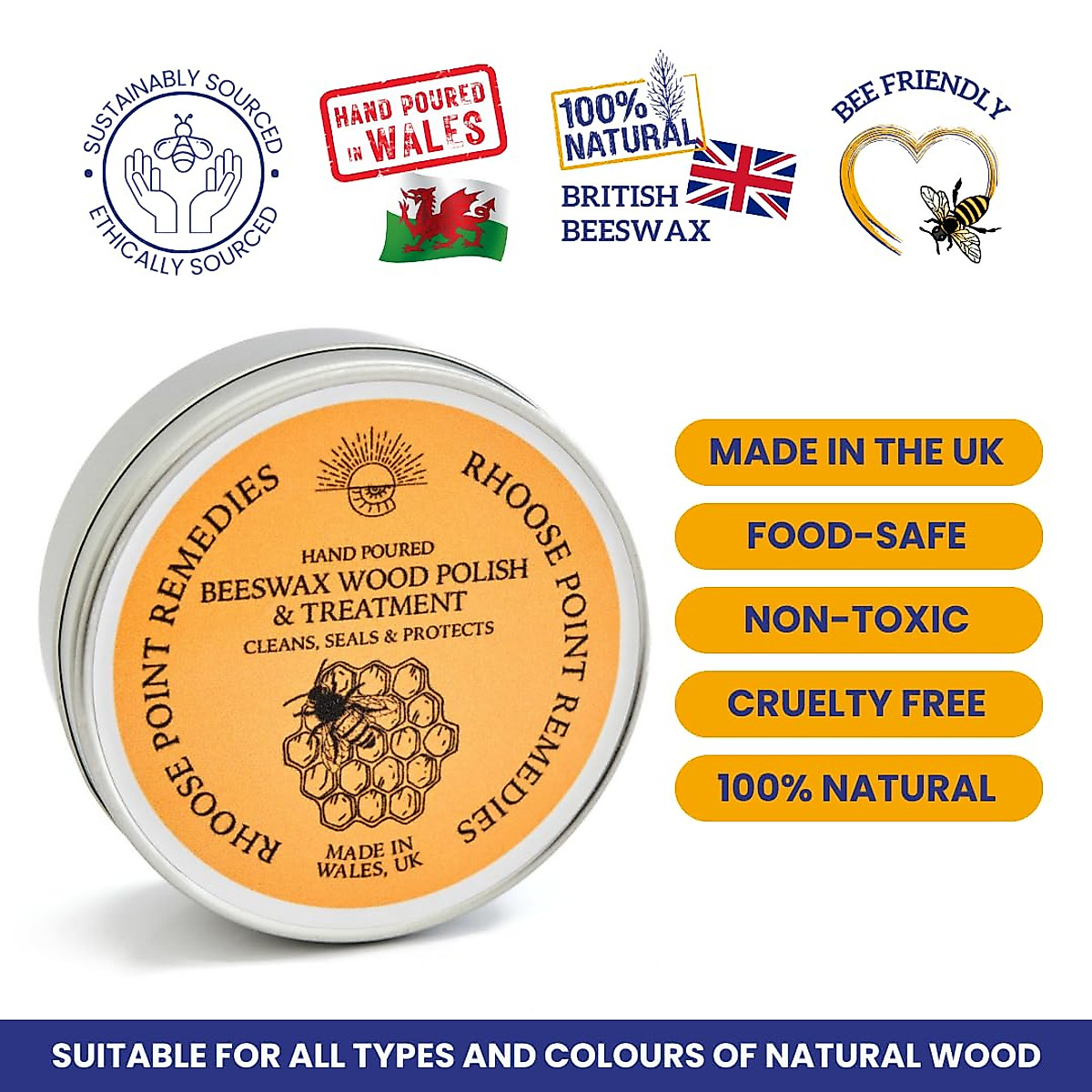 Beeswax Furniture Polish & Conditioner for Wood Enhances the Natural Beauty of Oak Pine Beech & More Seals & Protects for a Perfect Finish Bees Wax Polish (Natural, 3.4 Fl Oz)