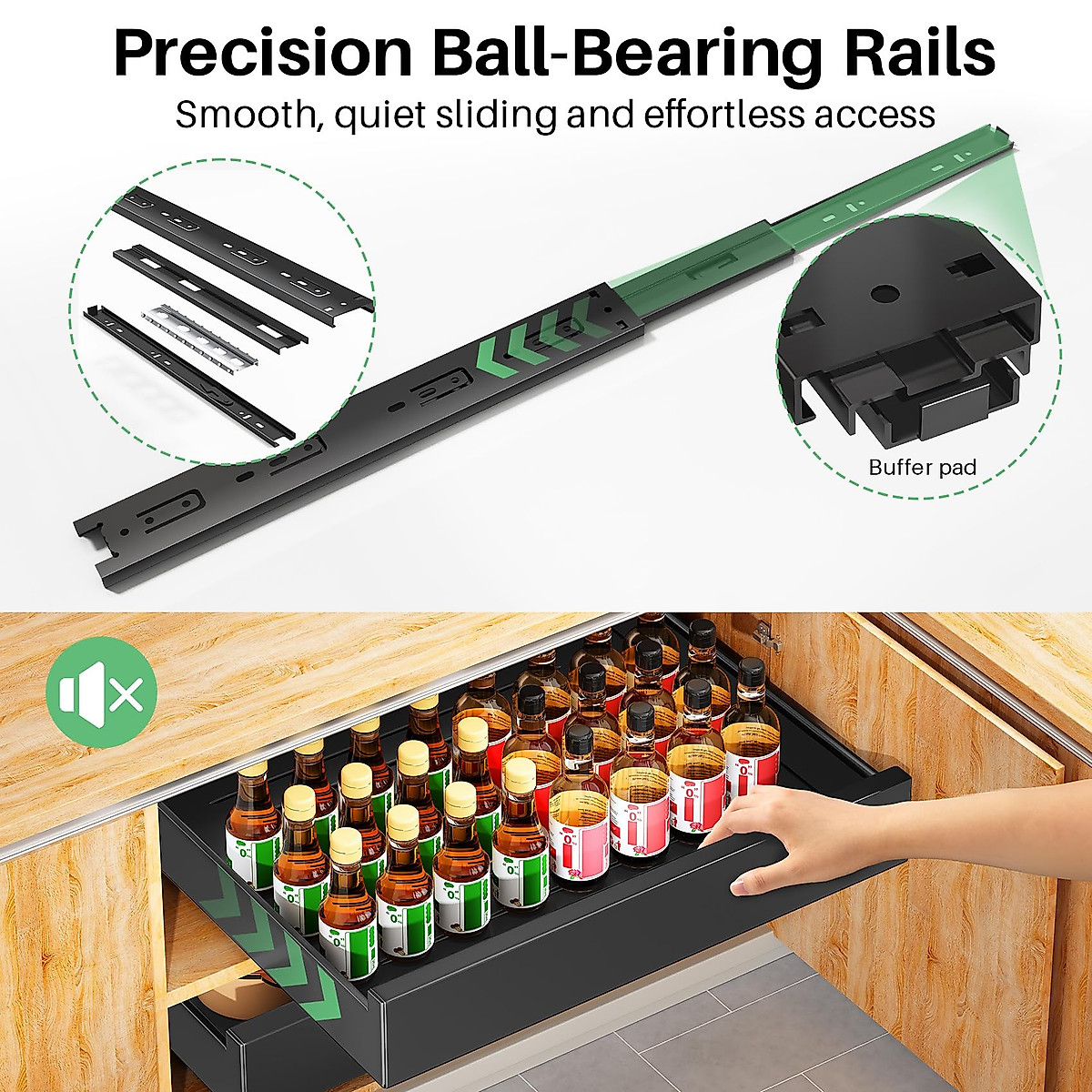 Pull out Cabinet Organizer, 21"Deep, Slide out Drawers for Kitchen Cabinets, Under Sink Pull-Out Home Organizers with Adhesive Nano Film Fixed, Sliding Cabinet for Bathroom, Pantry Storage Shelves