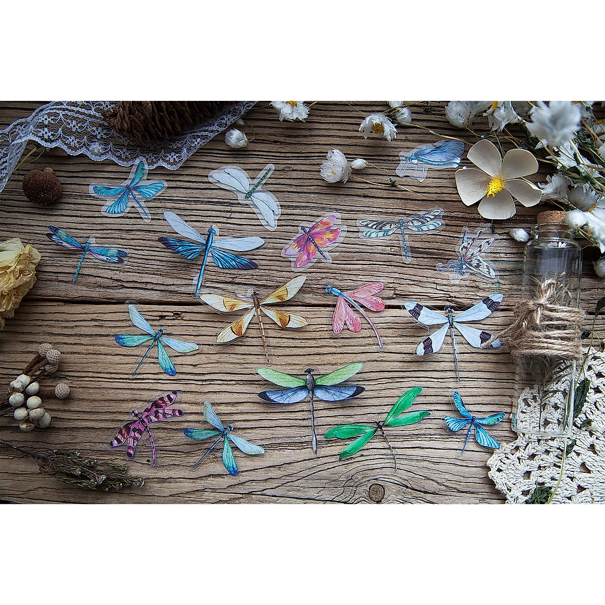 Knaid Butterfly Dragonfly Insects Stickers Set (240 Pieces) - PET Transparent Waterproof Decorative Decals for Scrapbook DIY Crafts Album Bullet Journal Planner Water Bottles Phone Cases Laptops